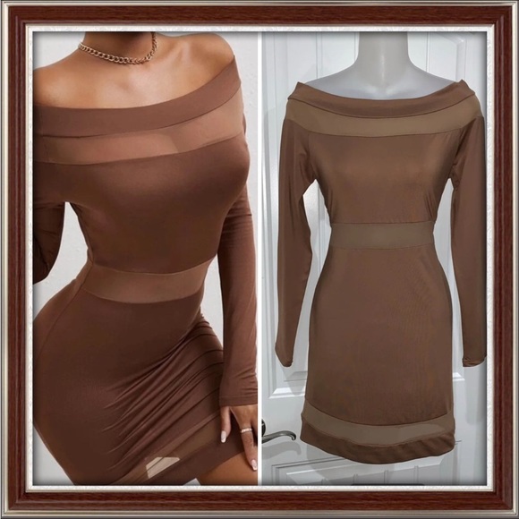 SHEIN | Dresses | Coffee Brown Off Shoulder Bodycon Dress Nwot | Poshmark